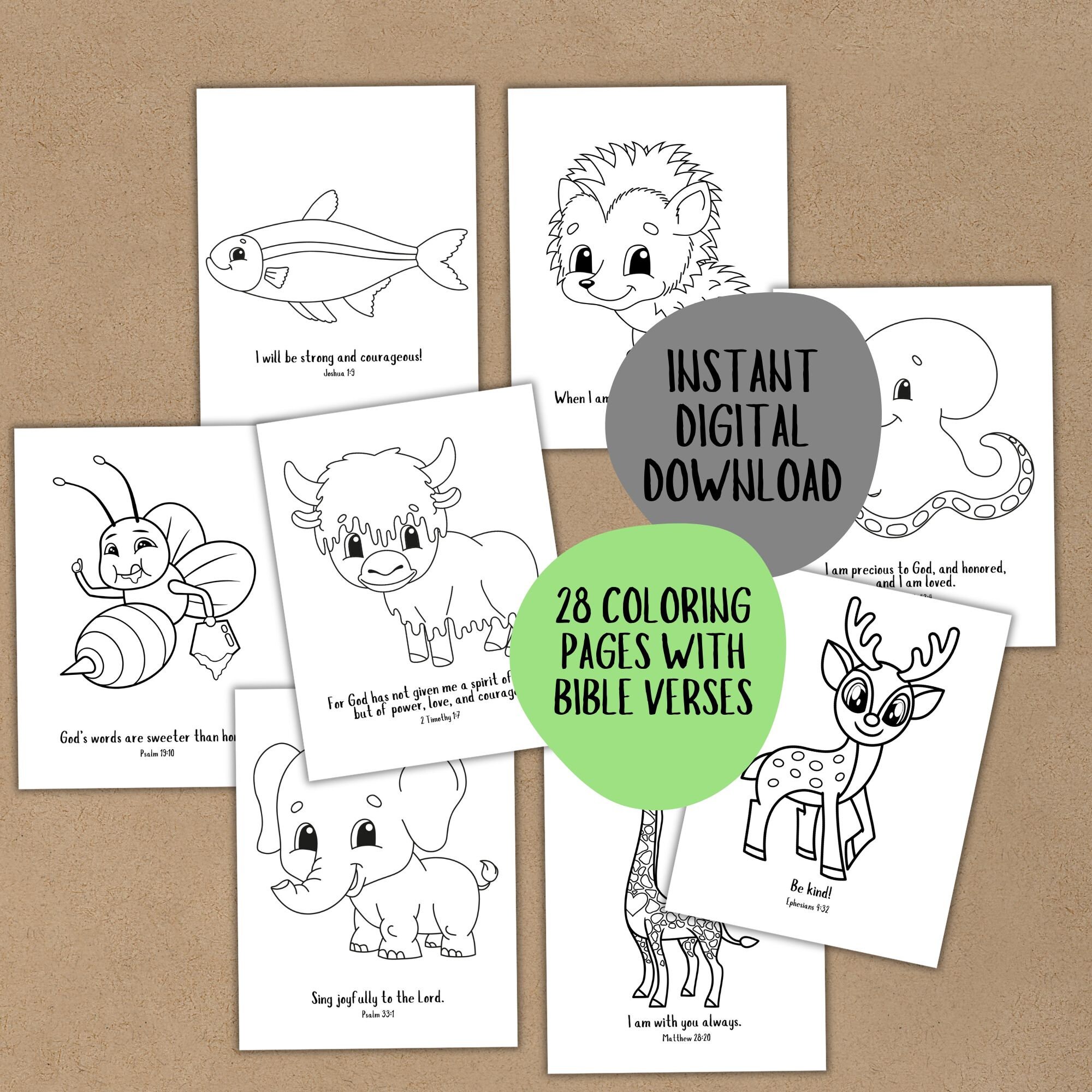 28 Page Bundle of Coloring Pages for Kid's Animals With Bible Verses ...