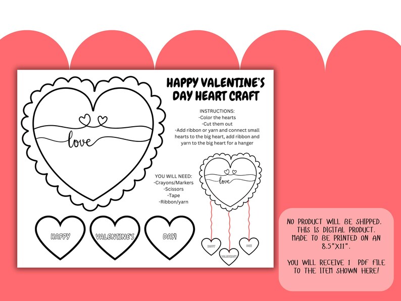 Valentine's Day Printable Heart Craft, Happy Valentine's Day Craft ...