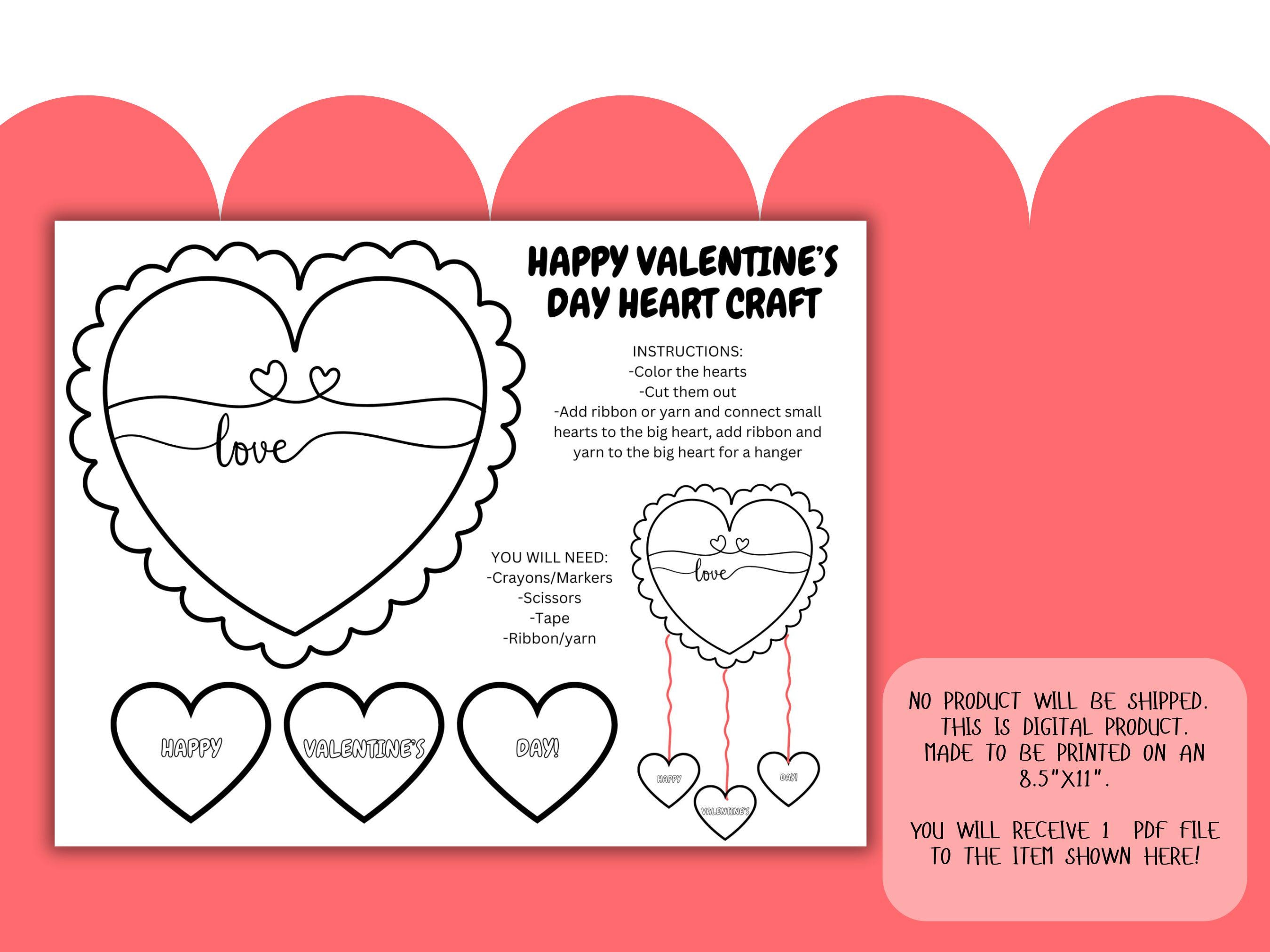 Valentine's Day Printable Heart Craft, Happy Valentine's Day Craft ...