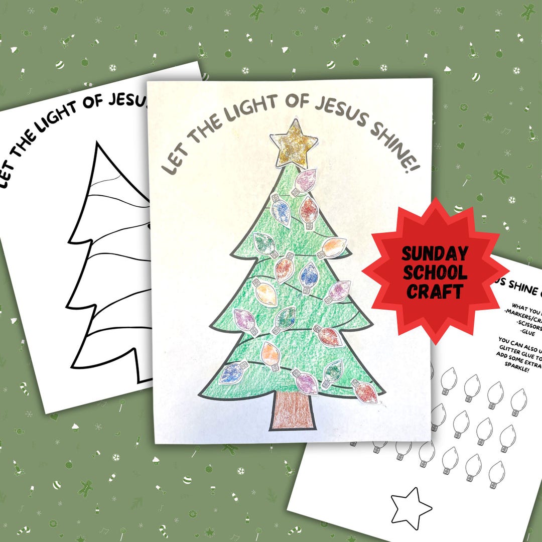 Printable Christmas Tree Craft, Let the Light of Jesus Shine, Sunday ...