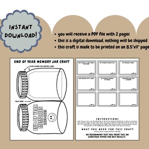 End of School Year Memory Jar, Printable Kid's Craft Activity ...