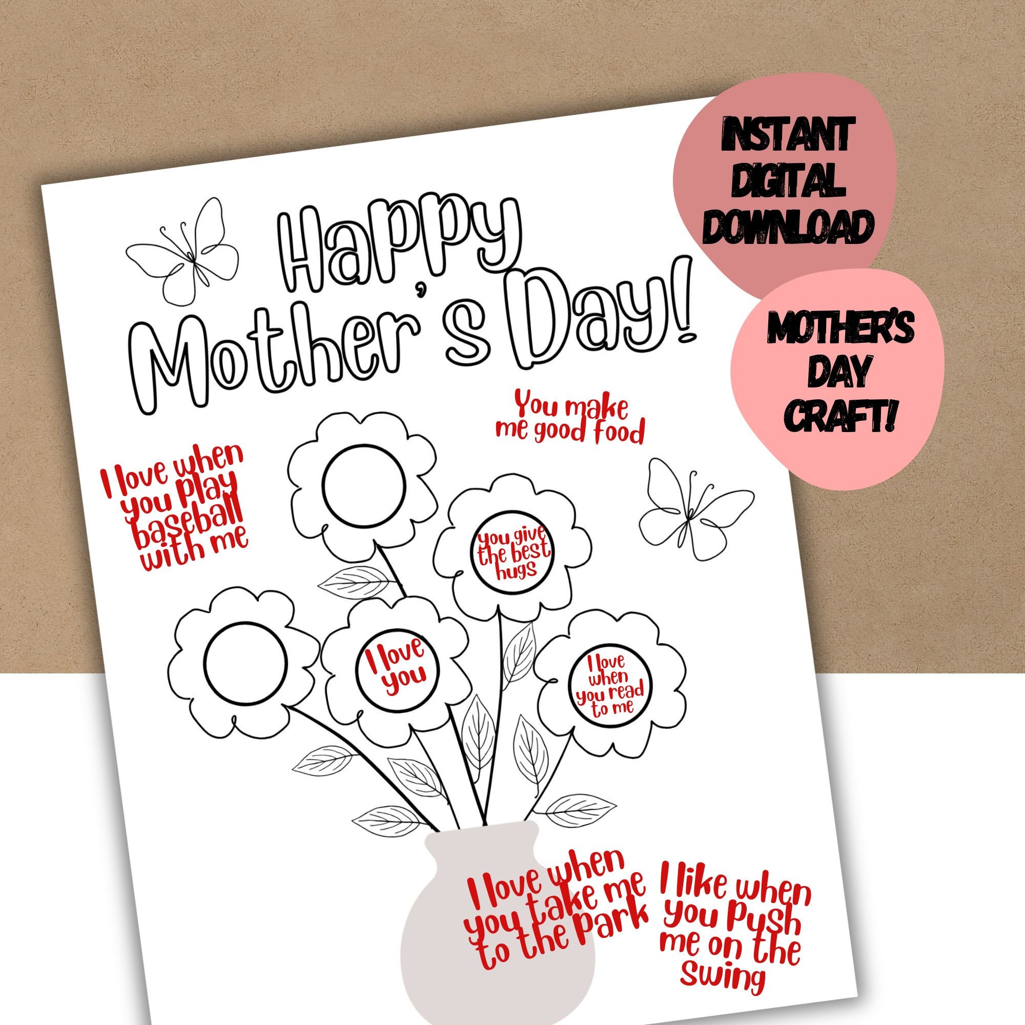Mother's Day Printable Questionnaire Flower Bouquet My Mom is Fill in ...