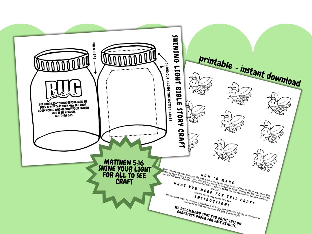 Shining Your Light Fireflies Printable Craft, Matthew 5:16 Let Your ...