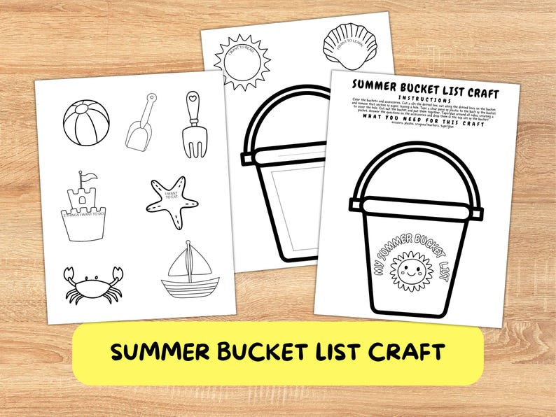 Summer Bucket List Craft | Beach Bucket Craft for Kids | Summer Writing ...