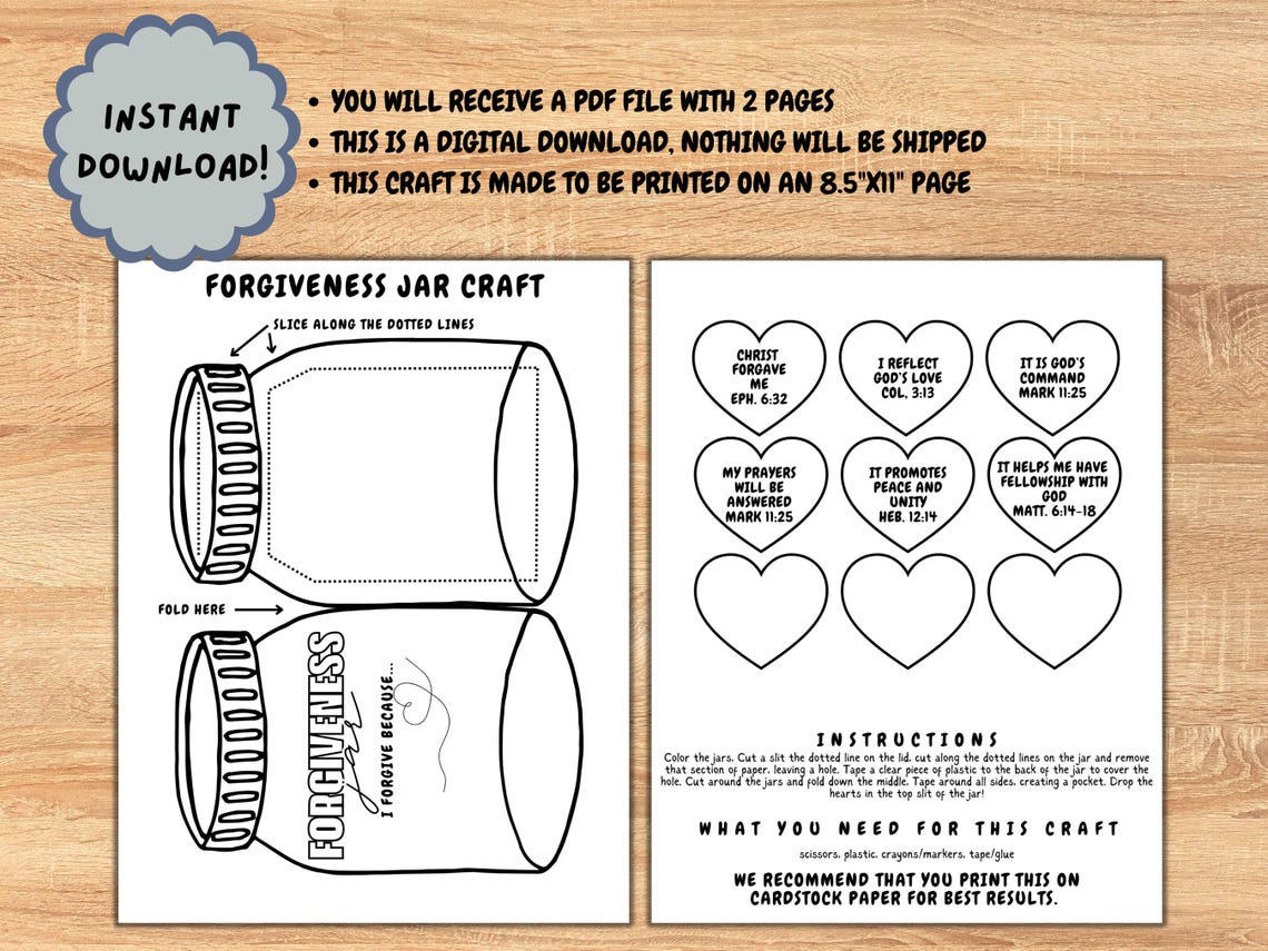Printable Forgiveness Craft for Kids, Forgiveness Jar Activity ...