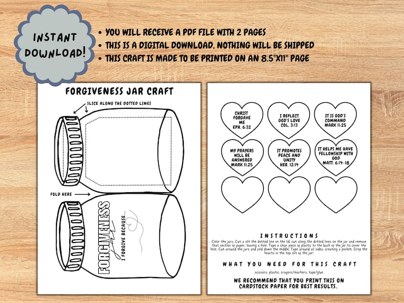 Printable Forgiveness Craft for Kids, Forgiveness Jar Activity ...