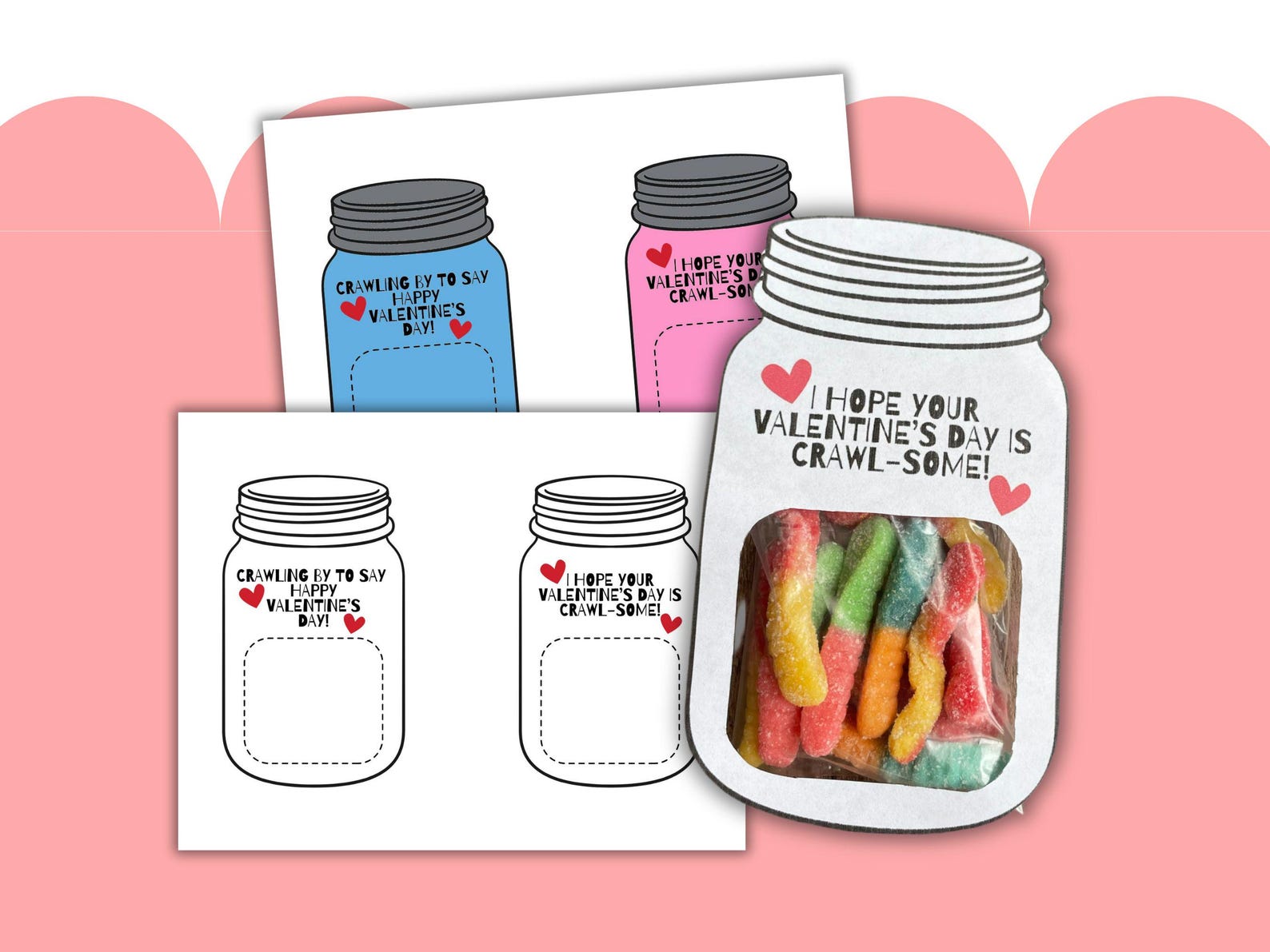 Gummy Worm Jar Valentine Card Craft, Preschool Valentine, Valentine ...