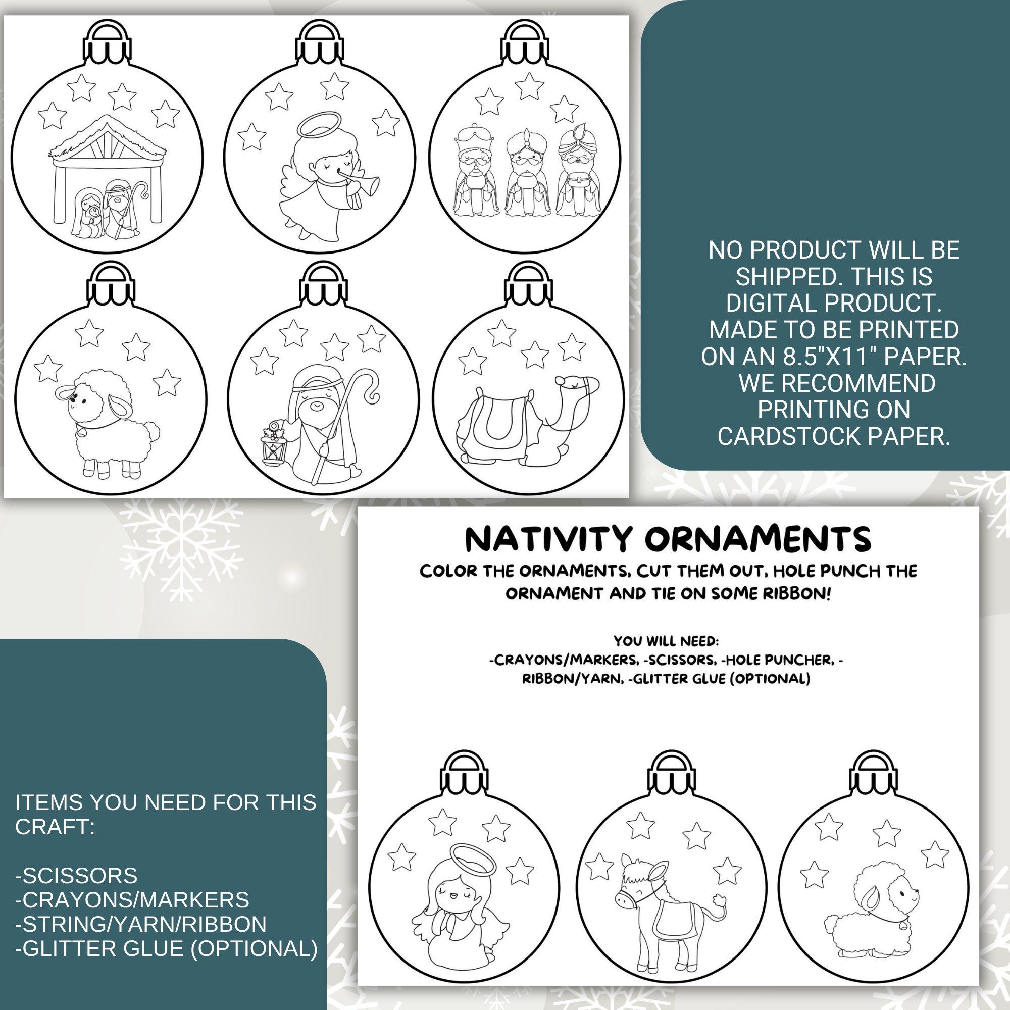 Christmas Nativity Scene Ornaments Kid's Craft, Cut and Color Craft ...