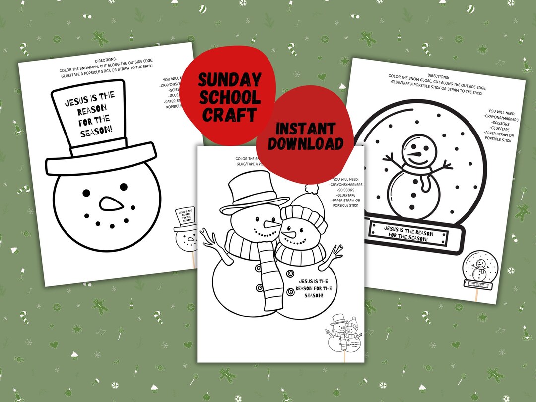 Snowman Christmas Kid's Cut Out and Coloring Craft Bundle, Sunday ...