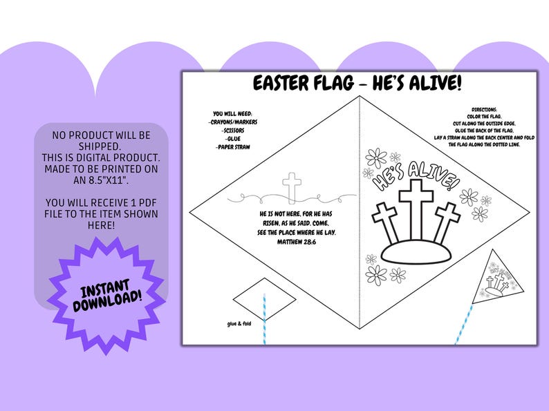 Easter Christian Kid's Craft, Printable Easter He's Alive Flag ...