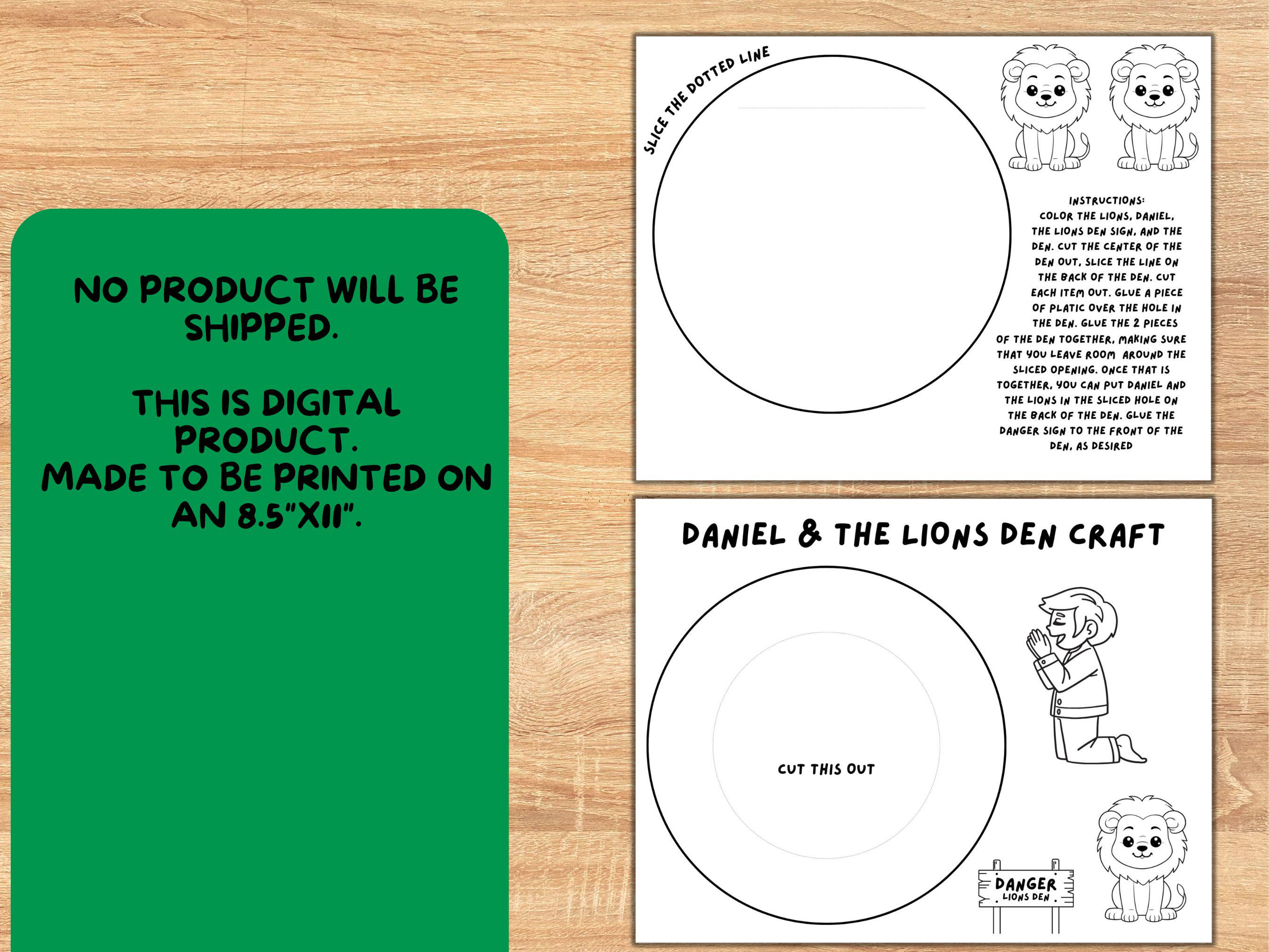 Daniel and the Lions Den Printable Kid's Craft, Bible Story Activity ...