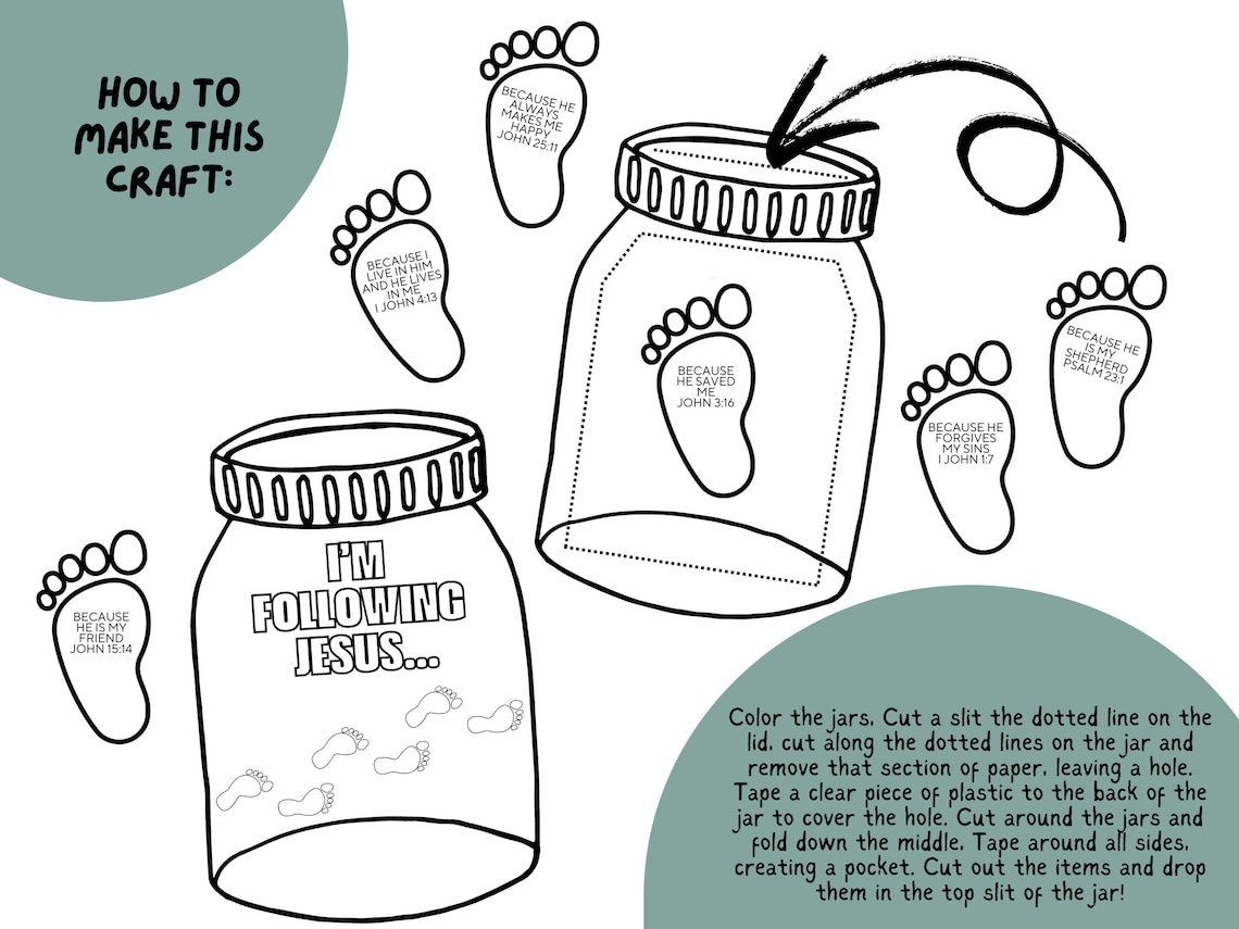 Following Jesus Footprint Printable Jar Kid's Craft, Printable Sunday ...