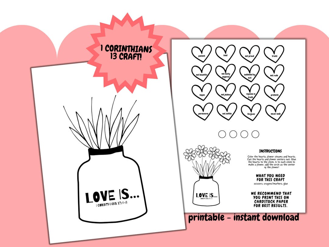 Valentine's Day Kid's Printable Vase of Flowers Love Chapter Craft, 1 ...