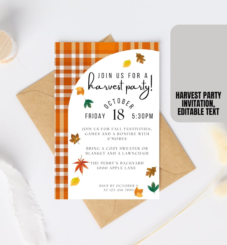 Editable Fall Harvest Party Invitation Template | Autumn Bonfire Invite ...