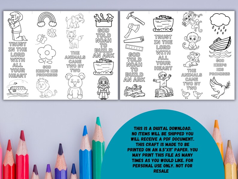 Noah's Ark Coloring Bookmarks, Sunday School Noah's Ark Theme, Kids ...