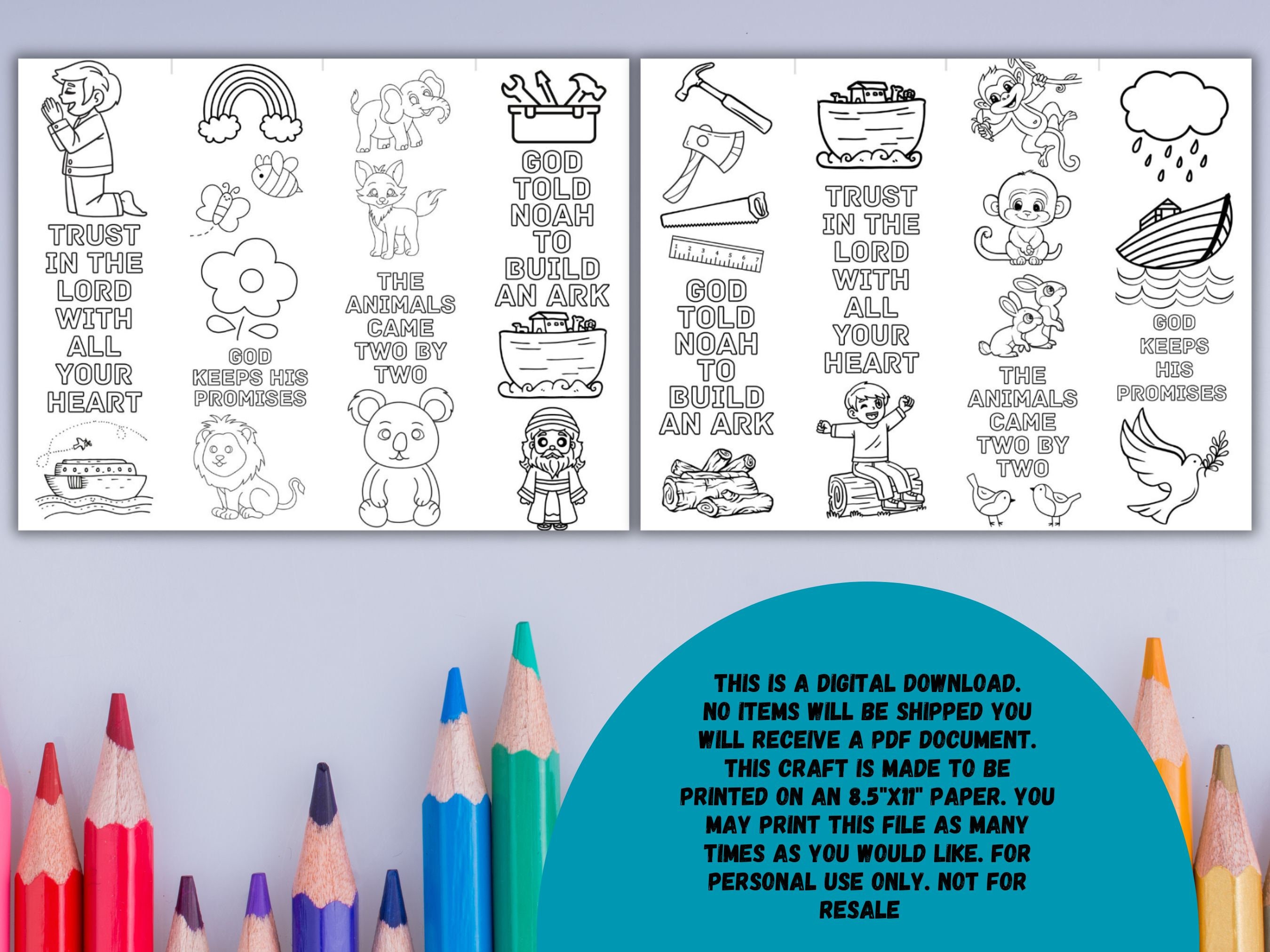 Noah's Ark Coloring Bookmarks, Sunday School Noah's Ark Theme, Kids ...