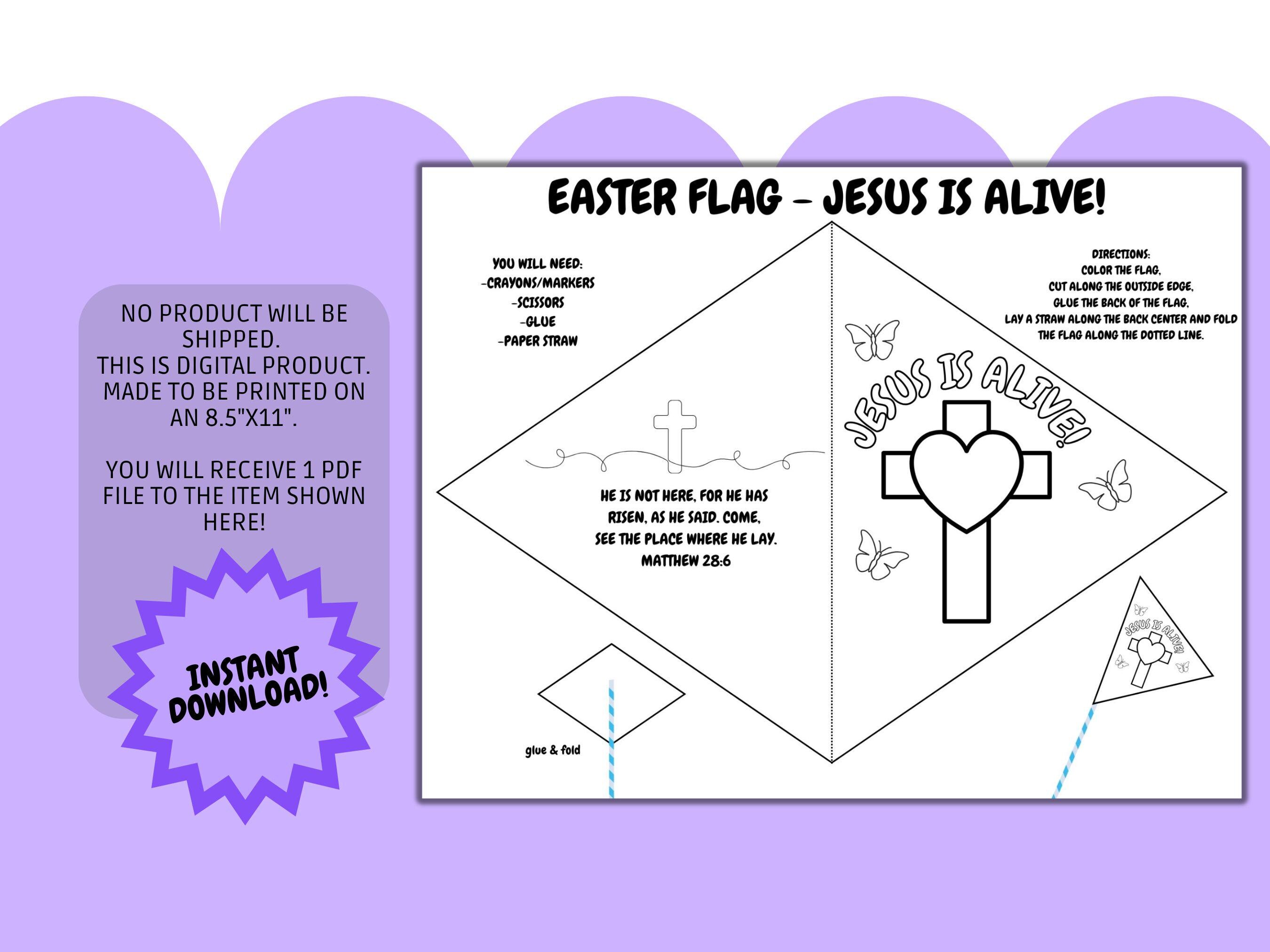Easter Christian Kid's Craft, Printable Easter Jesus is Alive Flag ...