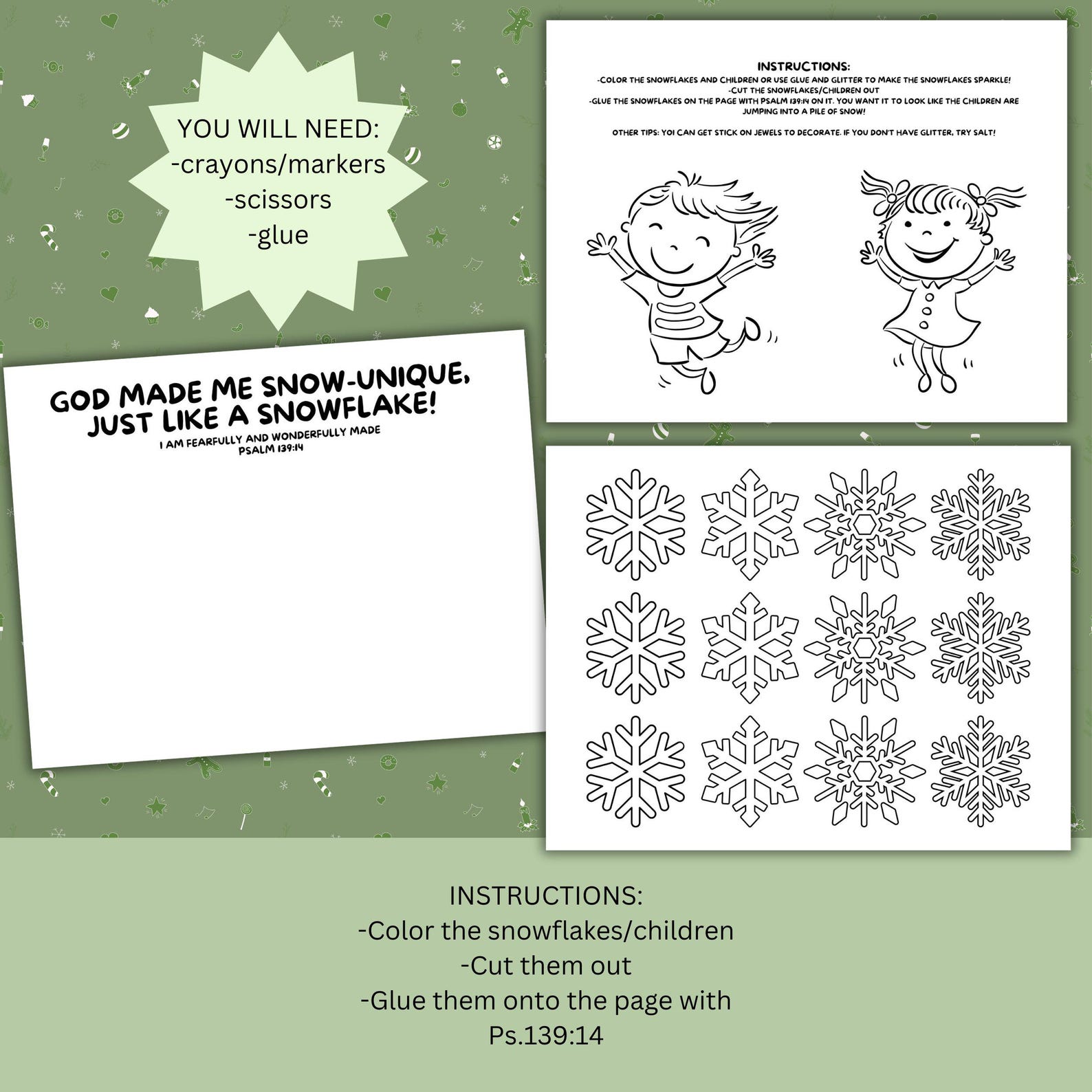 Printable Snowflake Winter Kid's Craft, God Made Me Snow-unique ...
