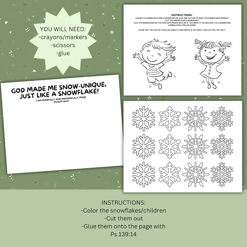 Printable Snowflake Winter Kid's Craft, God Made Me Snow-unique ...