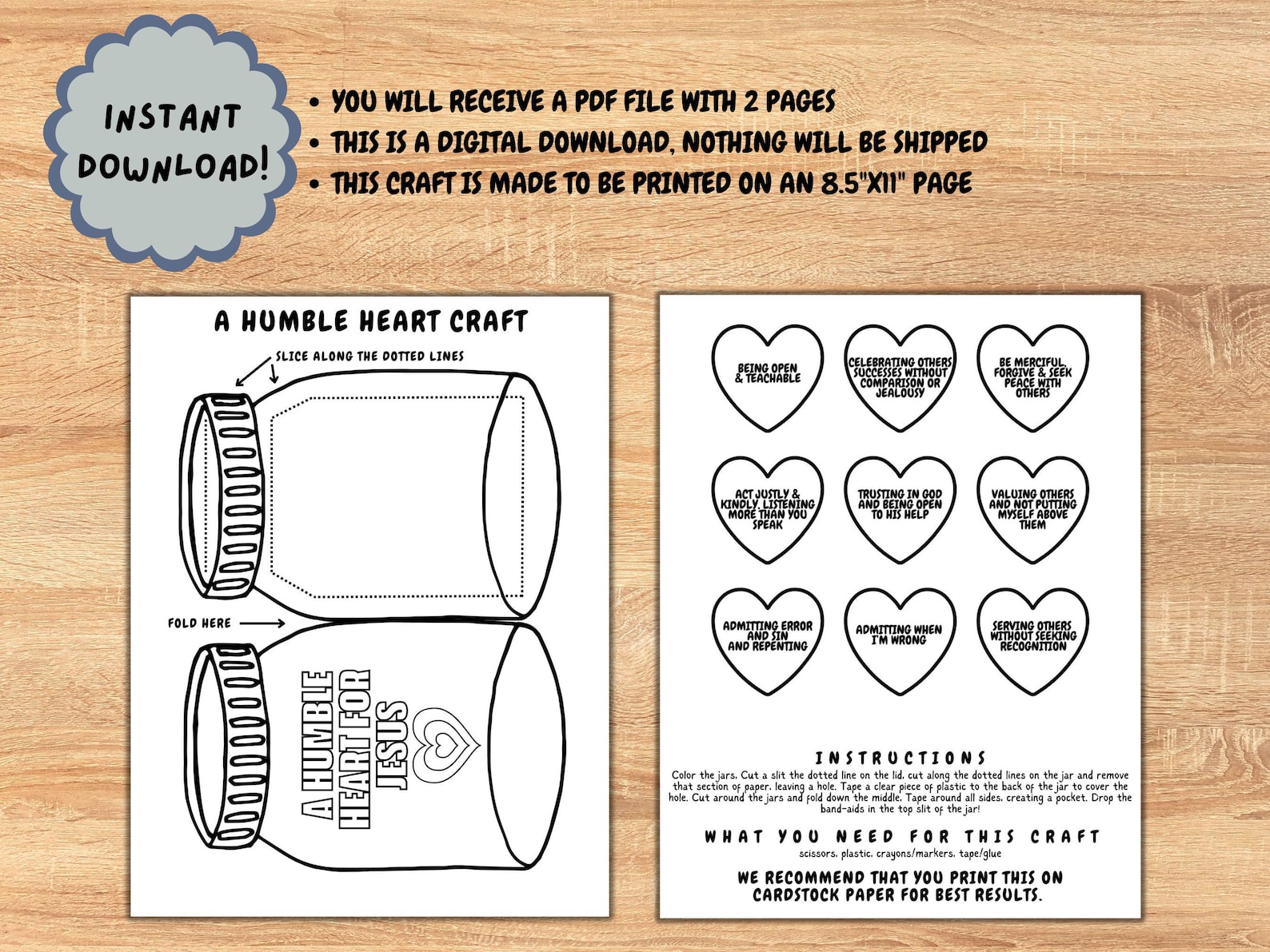 A Humble Heart for Jesus Printable Jar Kid's Craft, Printable Sunday ...