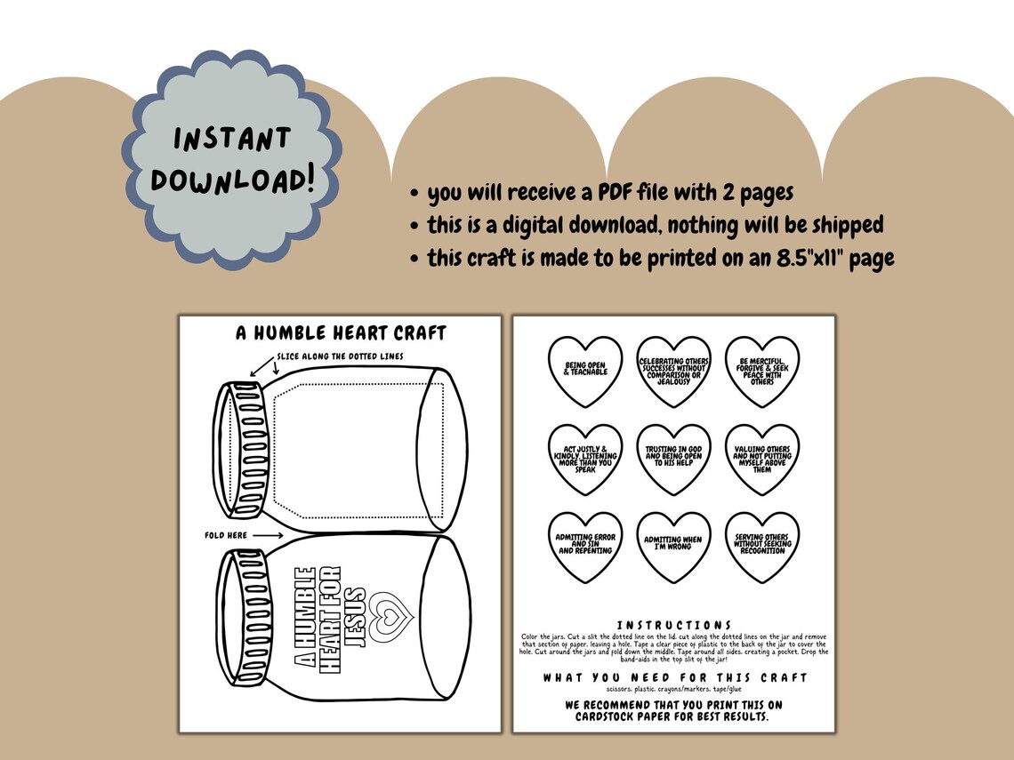 A Humble Heart for Jesus Printable Jar Kid's Craft, Printable Sunday ...