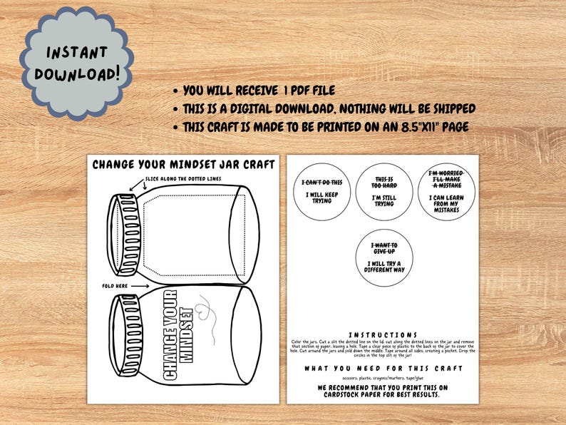 Growth Mindset Jar Craft Printable • Change Your Mindset Activity for ...