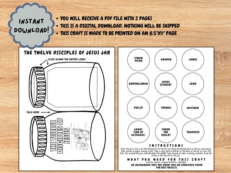The Twelve Disciples of Jesus Printable Craft, Jesus and 12 Disciples ...