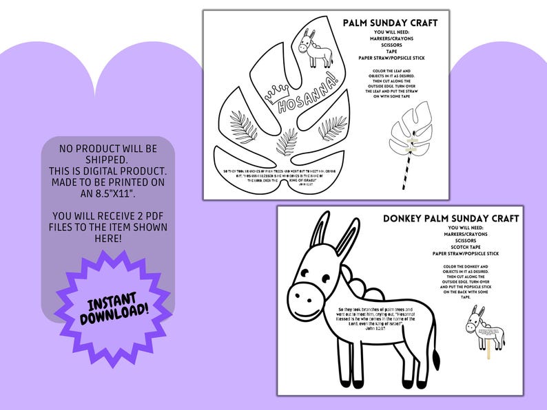 Palm Sunday Easter Week Kid's Craft Bundle, Donkey Craft, Palm Leaf ...