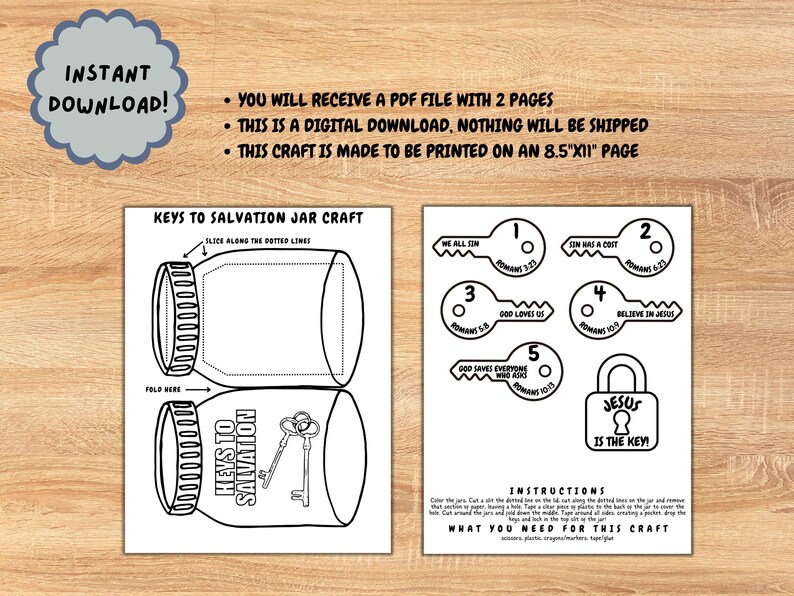 Keys of Salvation Craft for Kids, Color Gospel Printable Salvation Card ...