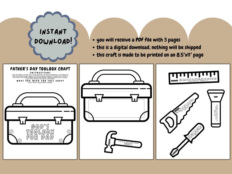 Toolbox for Dad Fathers Day Bible Craft, Sunday School Bible Printable ...