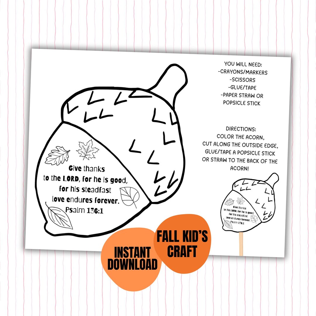 Fall Kid's Acorn Cut Out Craft, Easy Sunday School Coloring Craft ...