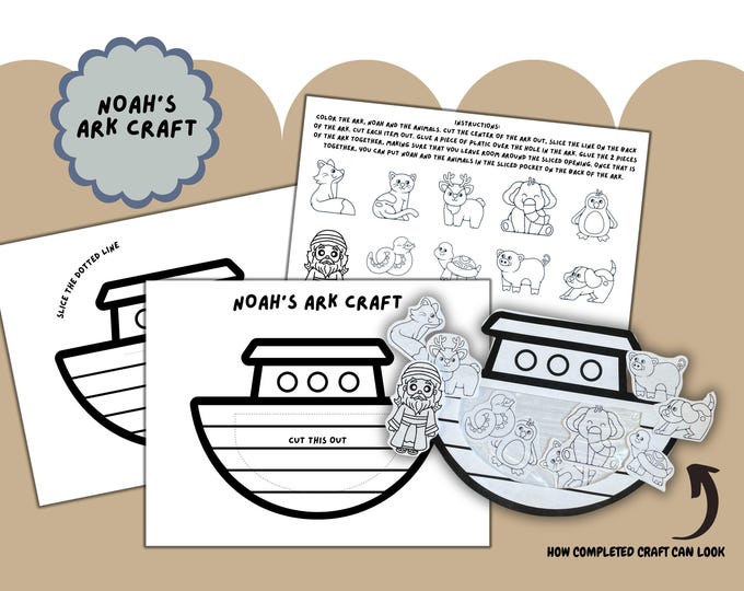 Noah's Ark Printable, Sunday School Lesson, Kids Bible Study Craft ...