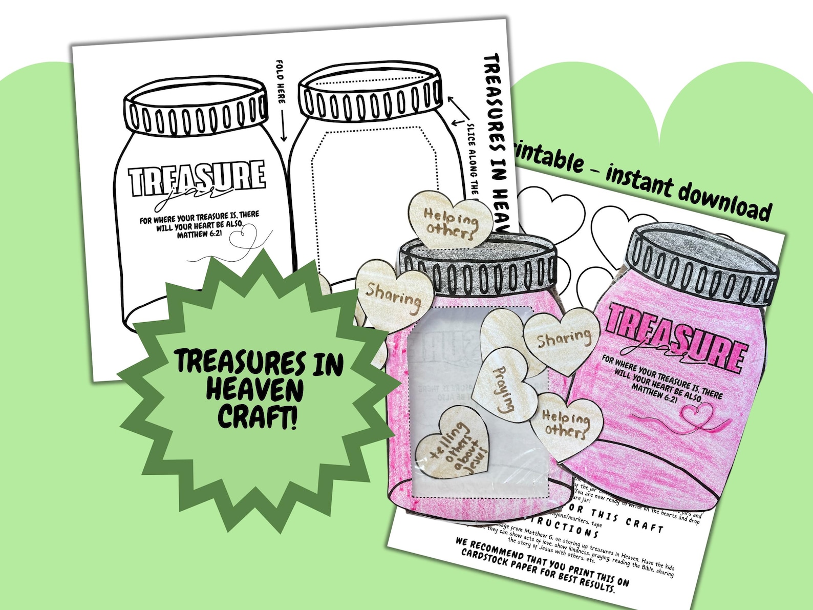 Treasures in Heaven Printable Craft, Matthew 6 Bible Story, Sunday ...