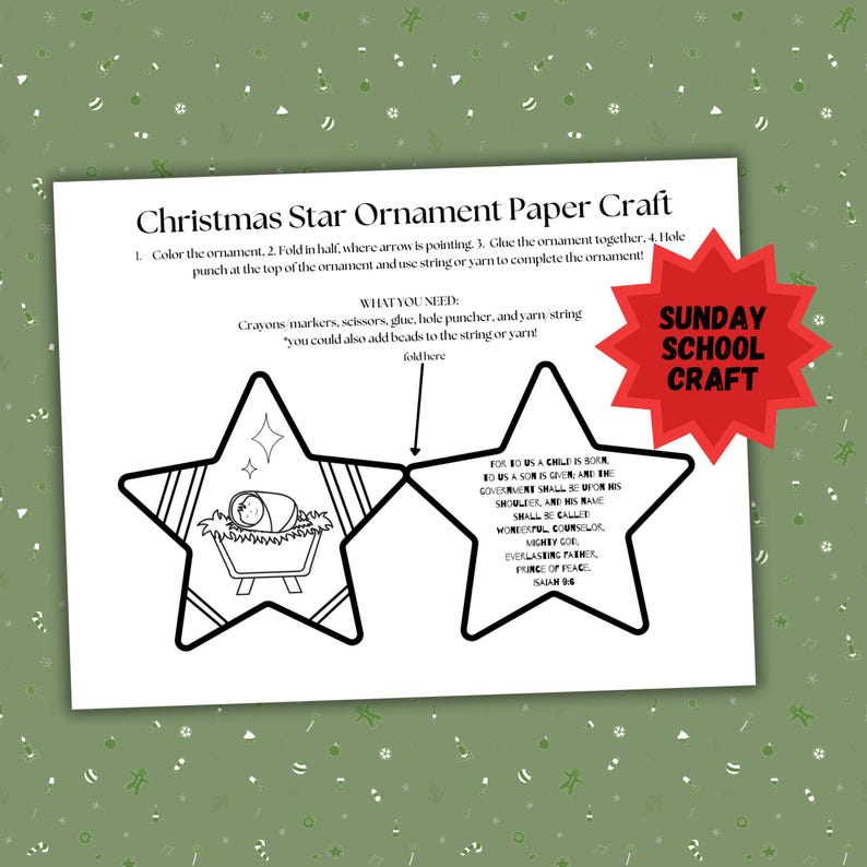 Christmas Kid's Star Ornament Craft, Printable Cut Out and Color ...