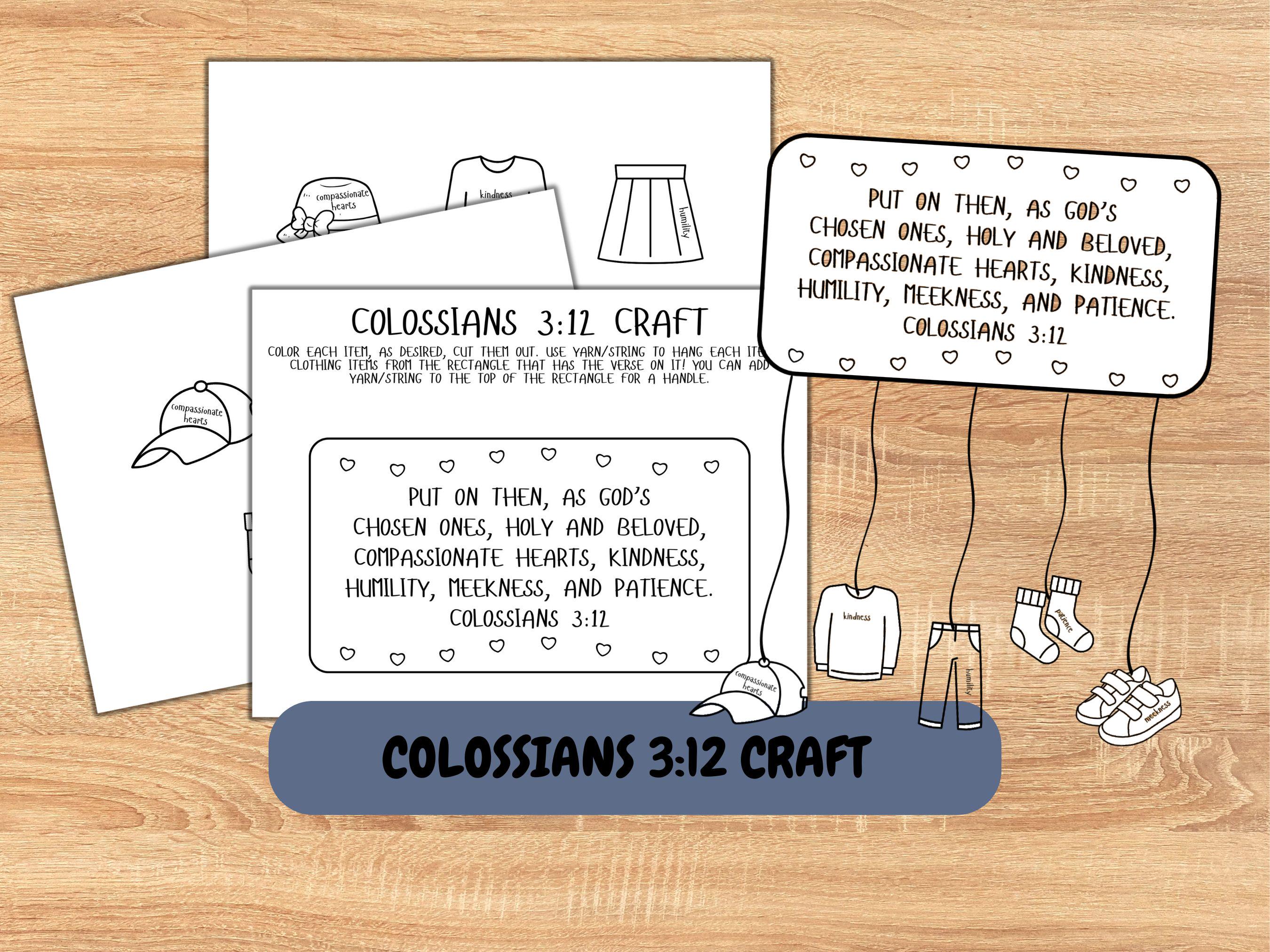 Colossians 3:12 Printable Craft for Kids, Put on Then Compassionate ...