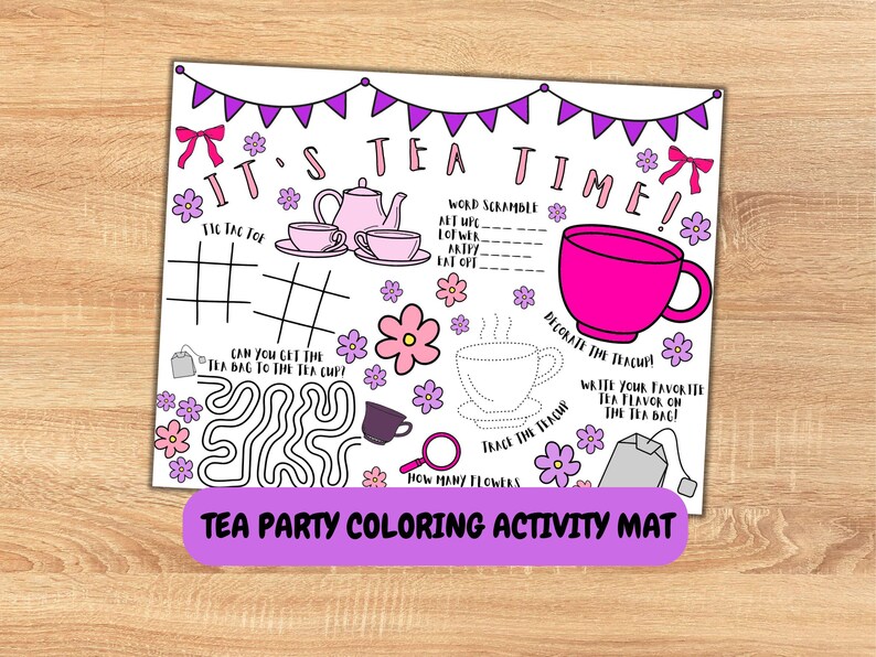 Tea Party Activity Placemat Printable Table Décor | Kid's Birthday Tea ...
