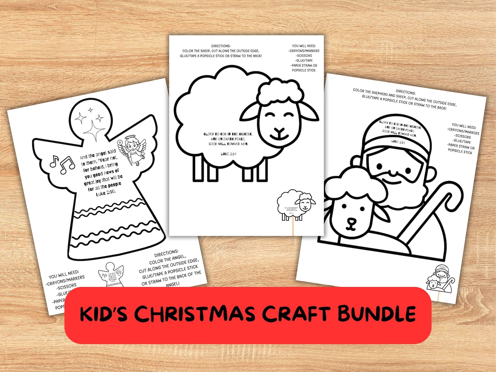 Christmas Shepherds Angels and Sheep Kid's Cut Out and Coloring Craft ...