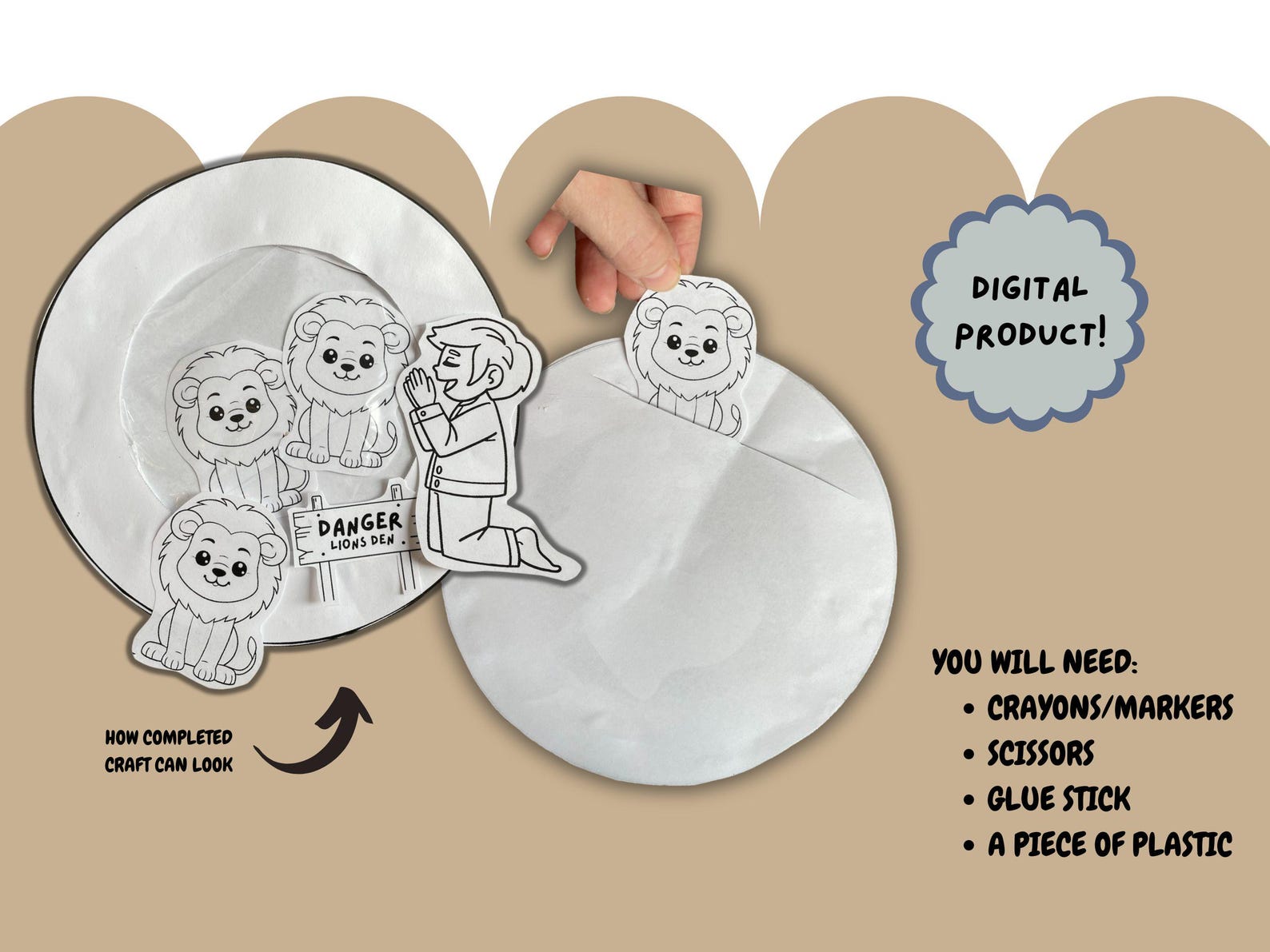 Daniel and the Lions Den Printable Kid's Craft, Bible Story Activity ...