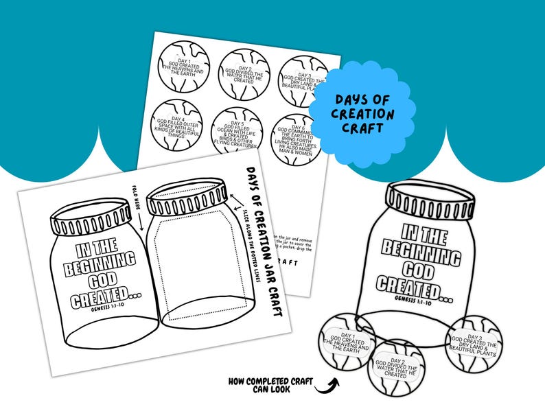 Days of Creation Bible Story Coloring Craft for Kids, Sunday School ...