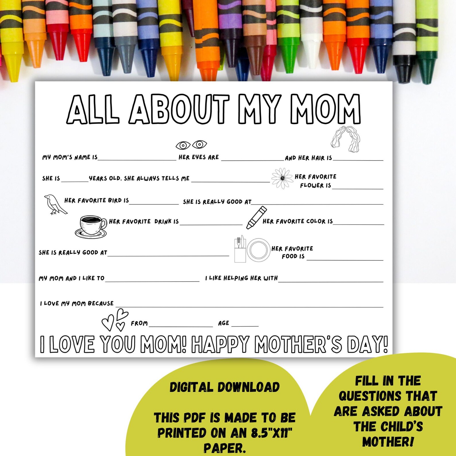 All About Mom Mother's Day Craft Project Mother's Day PDF Instant ...