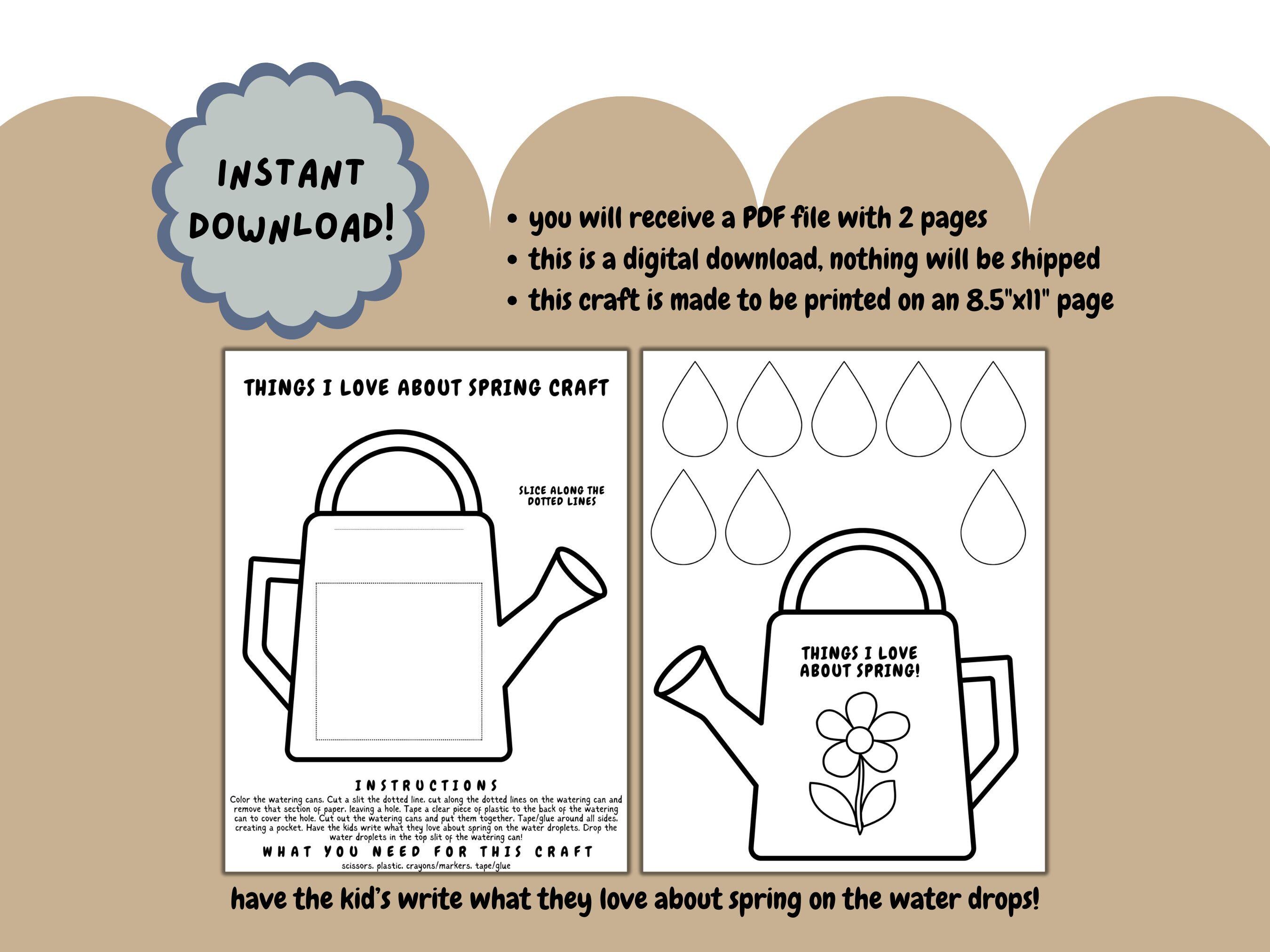 Printable Things I Love About Spring Craft for Kids, Watering Can ...