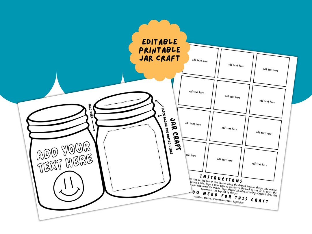 Editable Craft Jar, Printable Craft Activity, Pocket Jar Craft, Craft ...