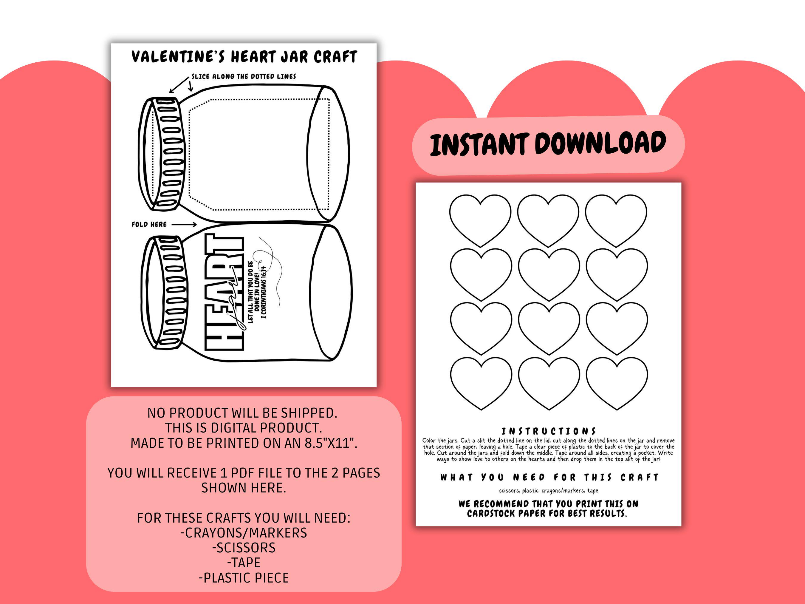 Valentine's Day Printable Heart Jar of Love Craft, Heart Jar, Craft of ...