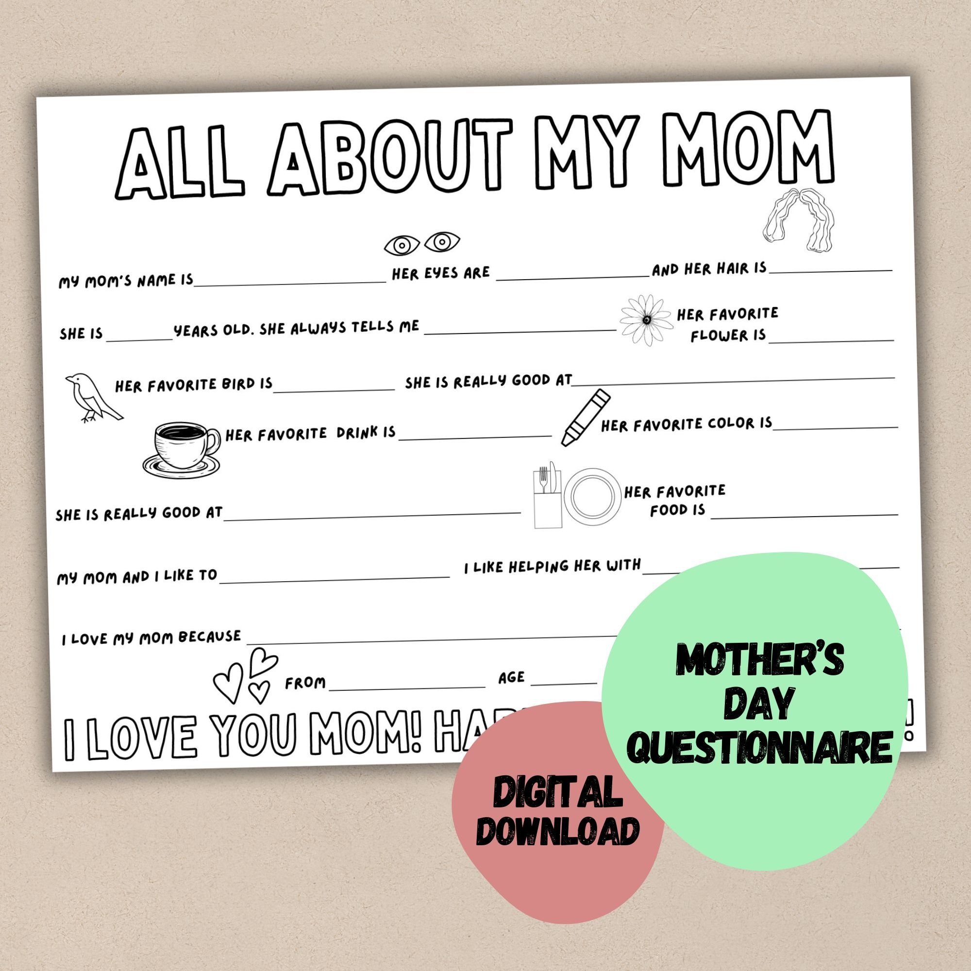All About Mom Mother's Day Craft Project Mother's Day PDF Instant ...