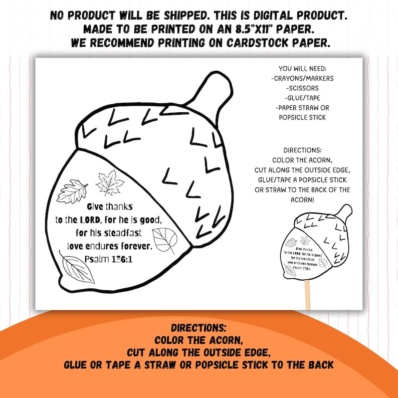 Fall Kid's Acorn Cut Out Craft, Easy Sunday School Coloring Craft ...