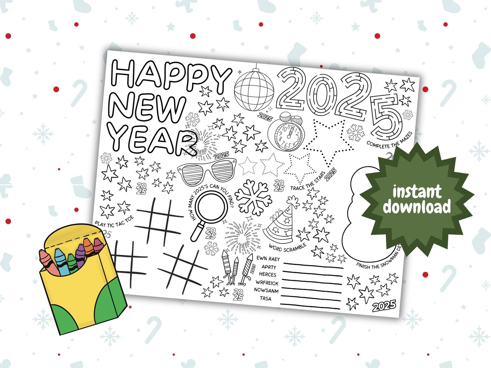 Printable New Year's Placemat, New Year's Coloring Mat, Instant ...