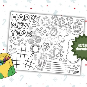 Printable New Year's Placemat, New Year's Coloring Mat, Instant ...