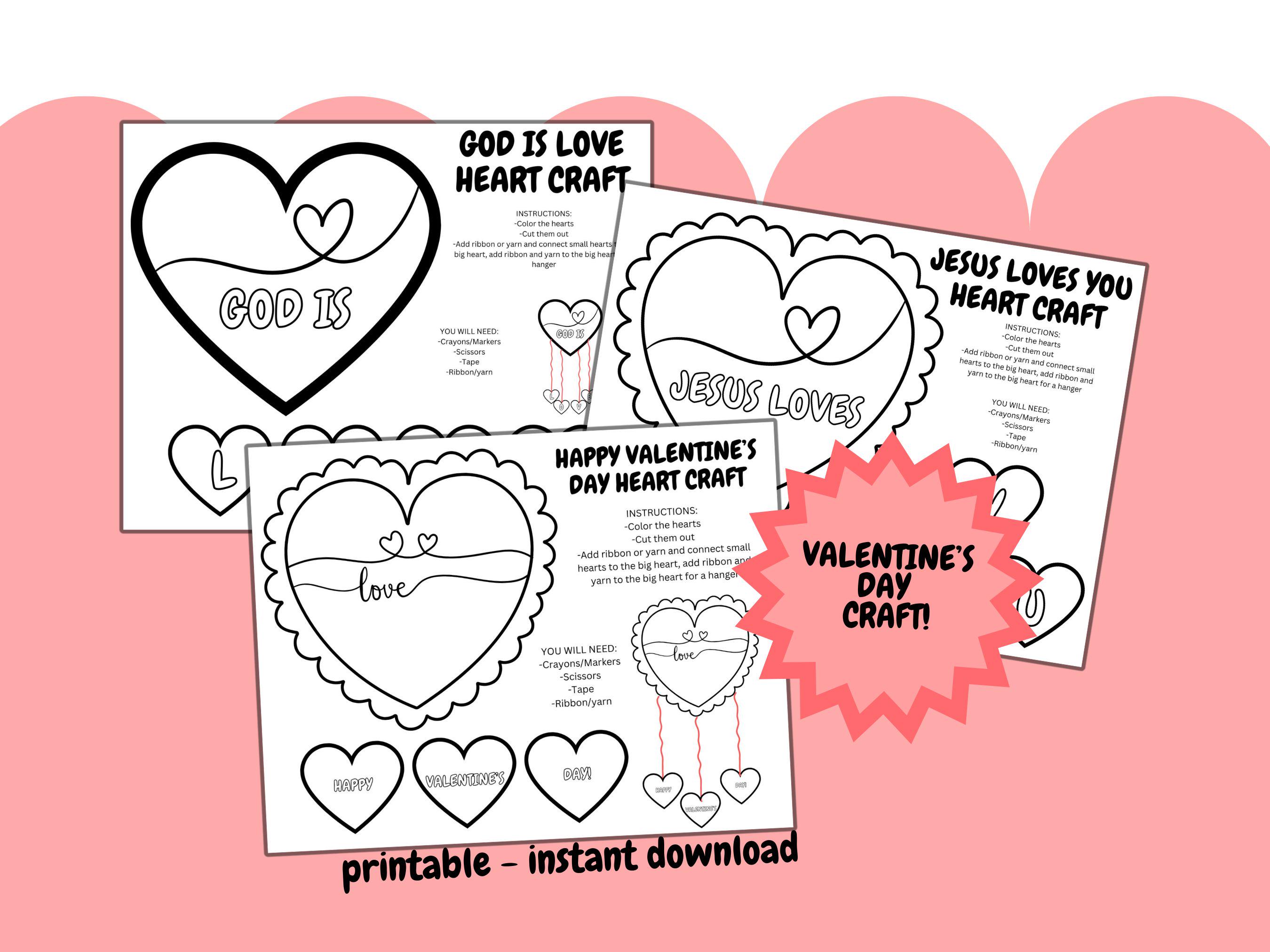 Valentine's Day Printable Heart Craft Bundle, God is Love, Jesus Loves ...