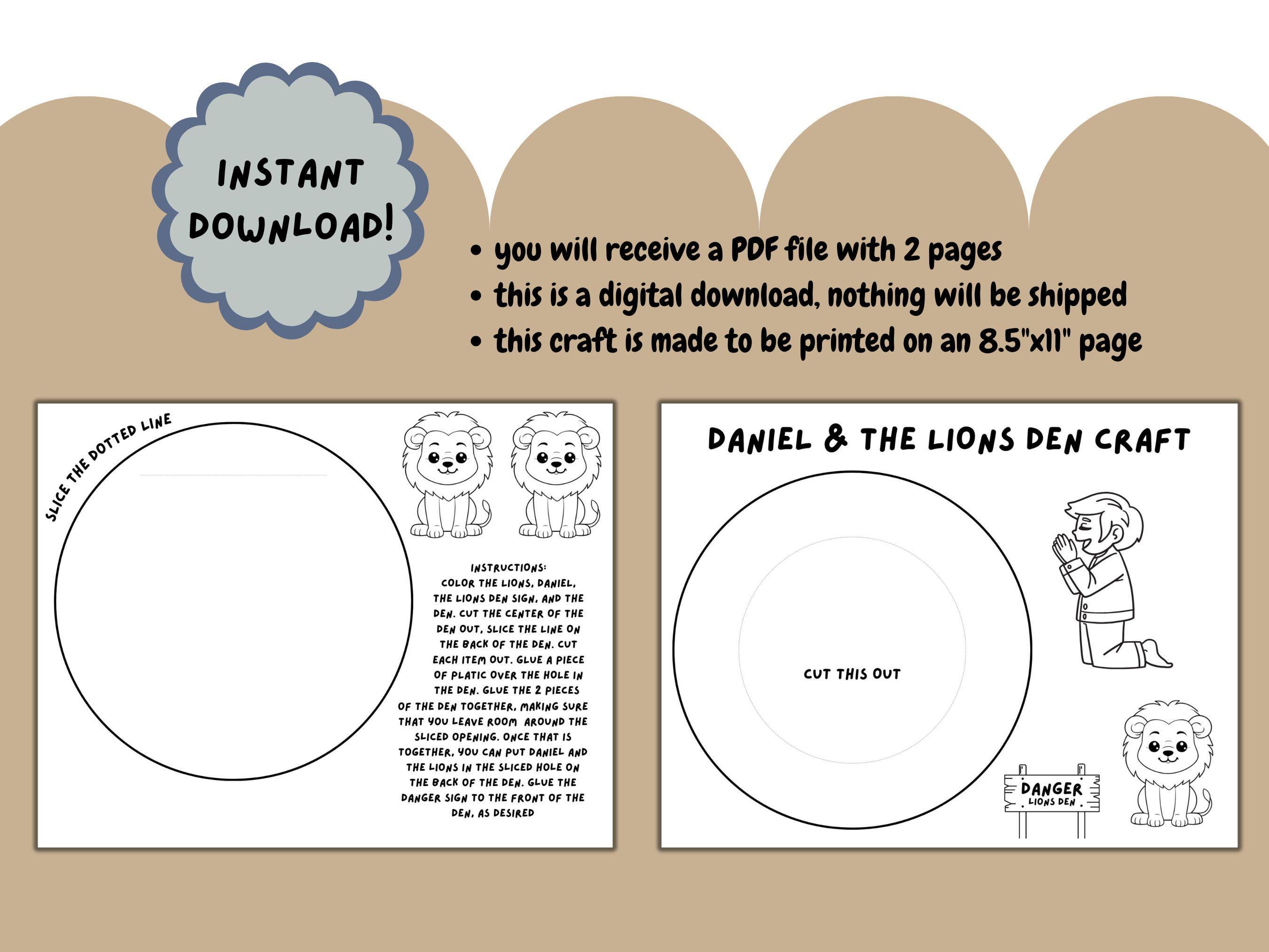 Daniel and the Lions Den Printable Kid's Craft, Bible Story Activity ...