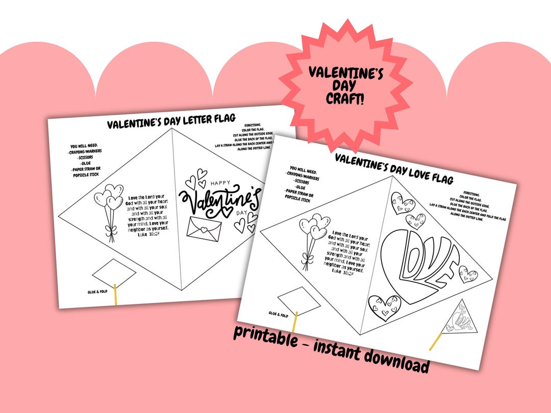 Valentine's Day Printable Flag Pennant Craft Bundle, Happy Valentine's ...